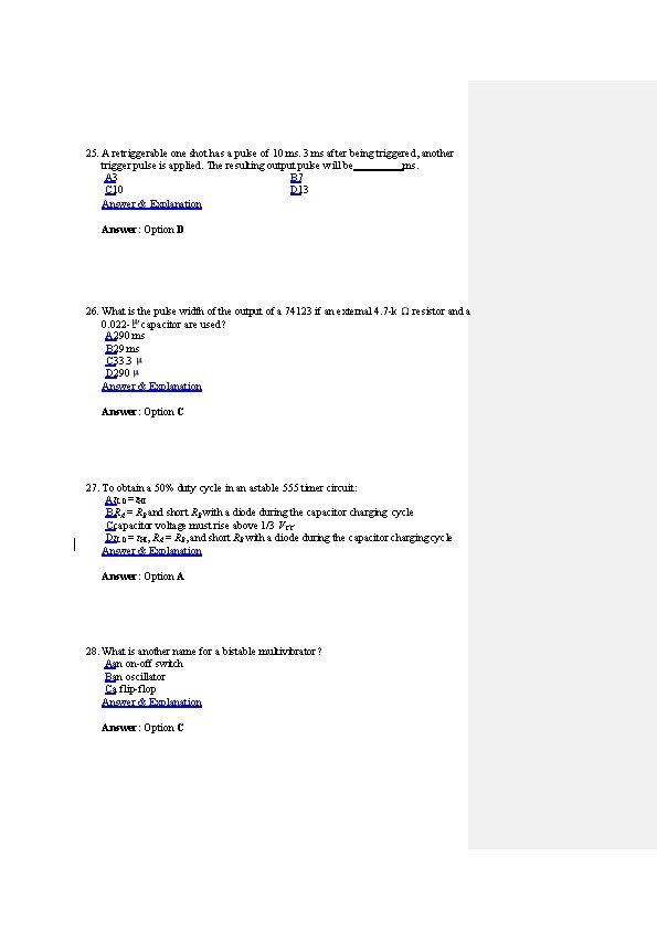 Digital Electronics Multivibrators and 555 Timer Questions 1