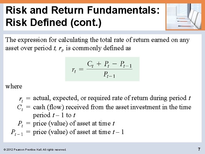 Chapter 8 Risk and Return Copyright 2012 Pearson