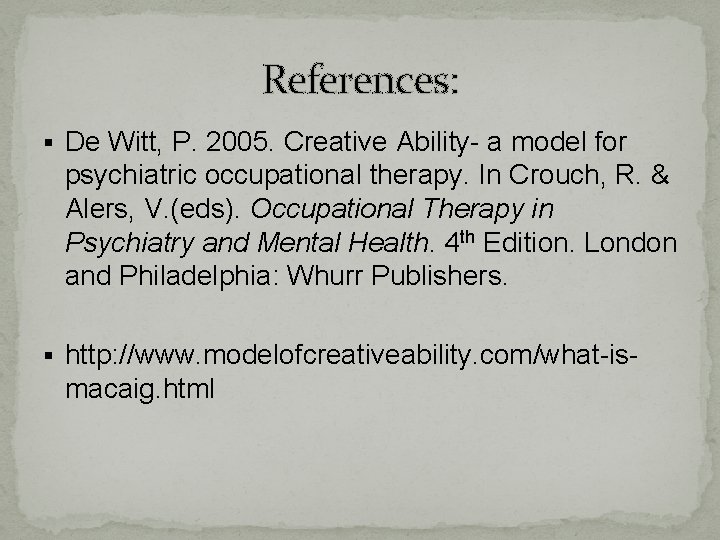 The Model of Creative Ability Vona du Toit