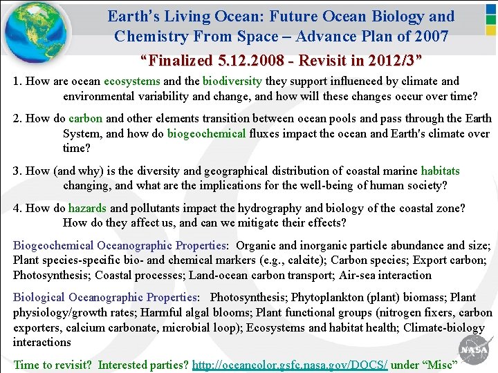 2012 NASA Ocean Color Research Team Meeting Wrap