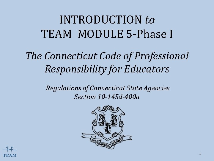 INTRODUCTION to TEAM MODULE 5 Phase I The