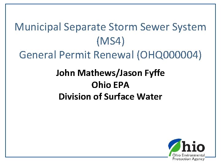 Municipal Separate Storm Sewer System MS 4 General
