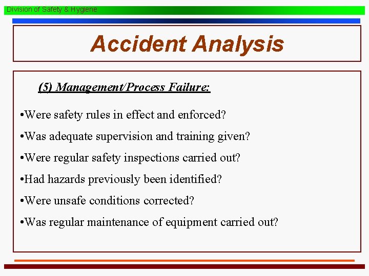 Accident Analysis Division of Safety Hygiene Accident Analysis
