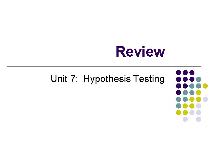 Review Unit 7 Hypothesis Testing Things to consider