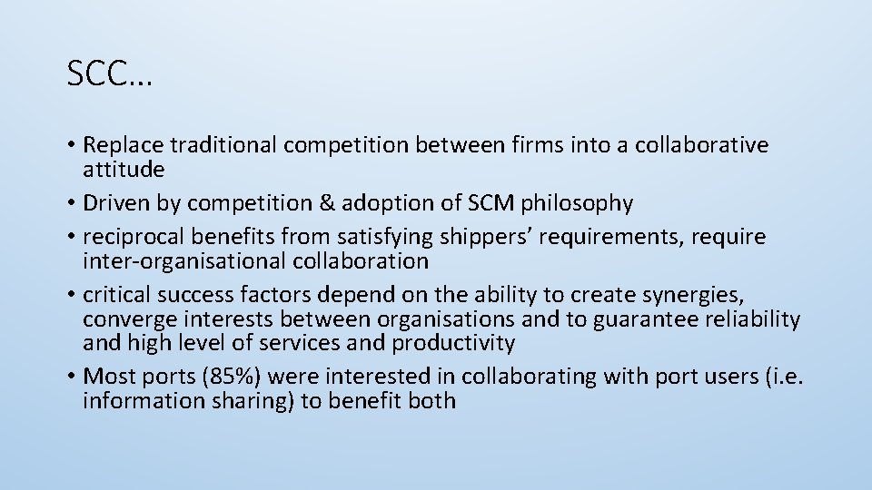Measures of supply chain collaboration SCC for container