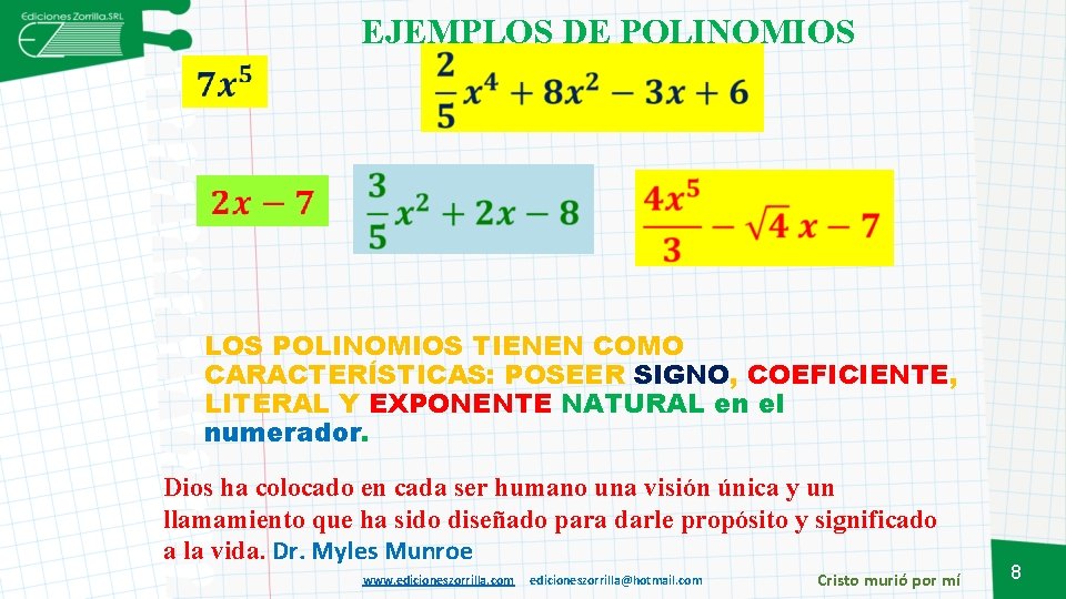 EXPRESIONES ALGEBRAICAS POLINOMIOS CONCEPTOS POLINOMIOS LOS POLINOMIOS ...