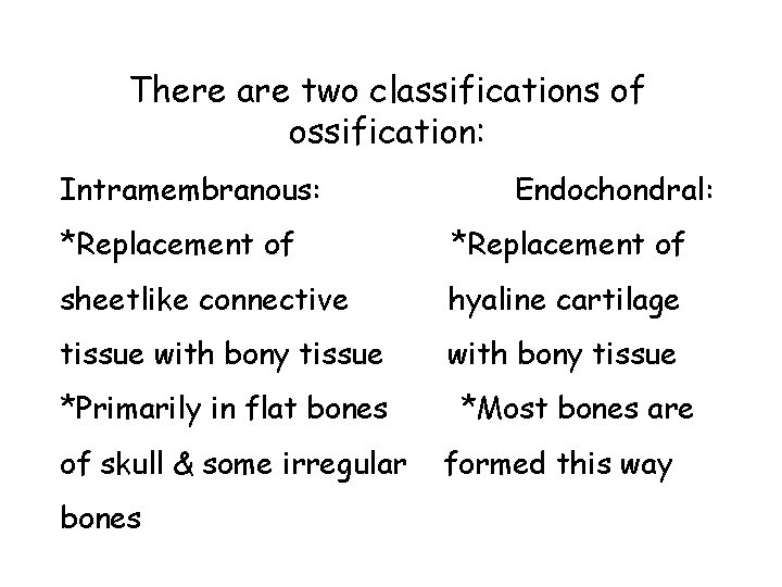 Ossification Osteogenesis Ossification Osteogenesis Parts of the fetal