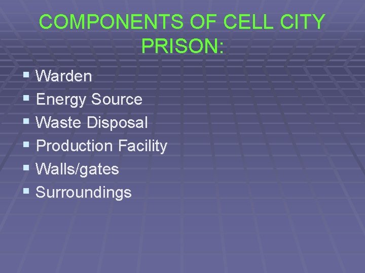 Cell City Prison Warden tristan walker COMPONENTS OF