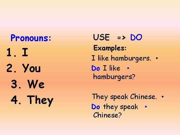 Present simple questions Pronouns 1 I 2 You