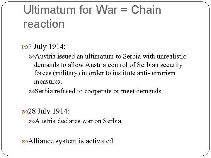 The Road to WWI Students will understand how