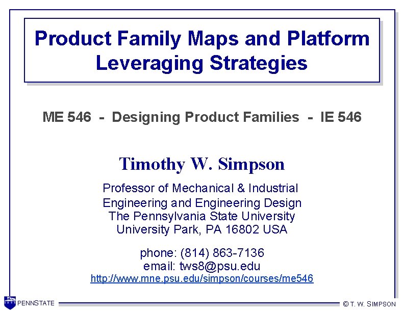 Product Family Maps and Platform Leveraging Strategies ME