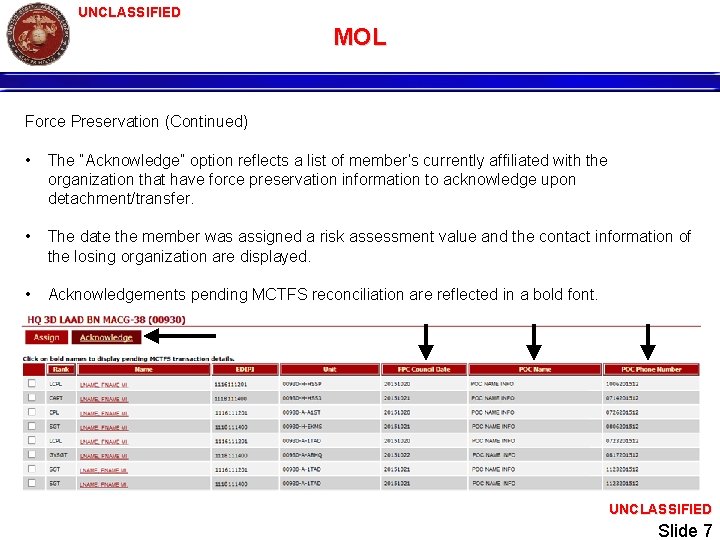 UNCLASSIFIED Force Preservation Council FPC Risk Assessment Information