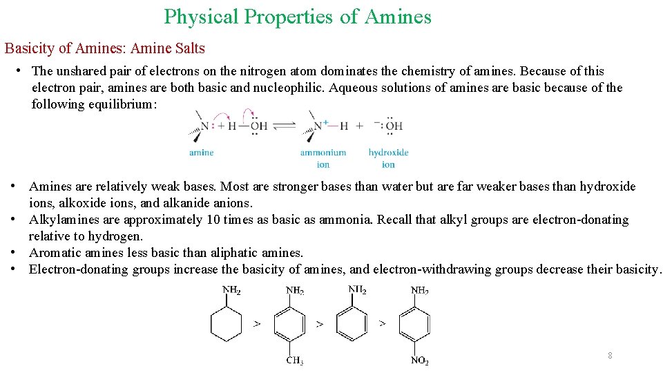 241 Chem CH8 Amines 1 Learning Objectives By
