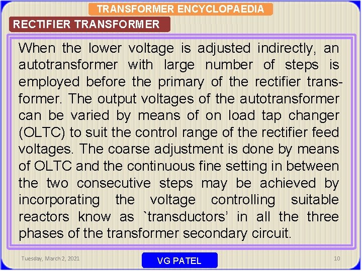 Rectifier Transformer VG PATEL TRANSFORMER ENCYCLOPAEDIA RECTIFIER ...