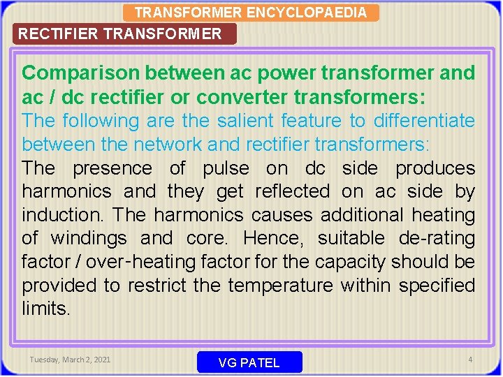 Rectifier Transformer VG PATEL TRANSFORMER ENCYCLOPAEDIA RECTIFIER ...