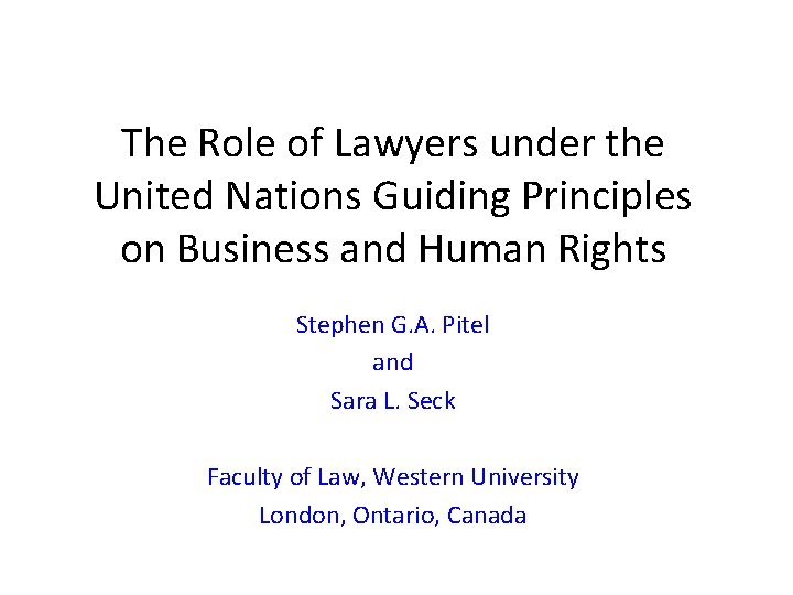 The Role of Lawyers under the United Nations