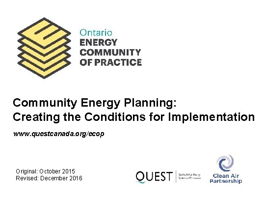 Community Energy Planning Creating the Conditions for Implementation