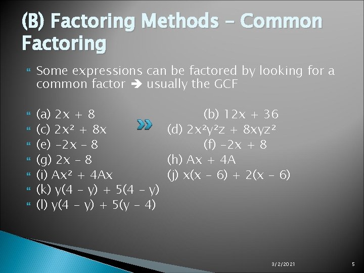 Lesson 5 Algebra of Quadratic Functions Factoring IB