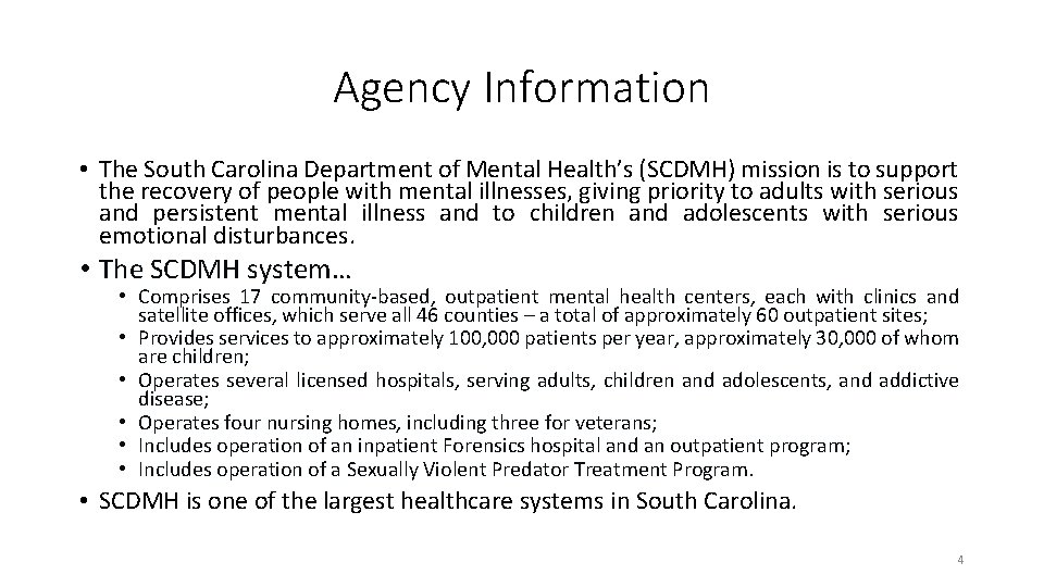 The South Carolina Department of Mental Health FY