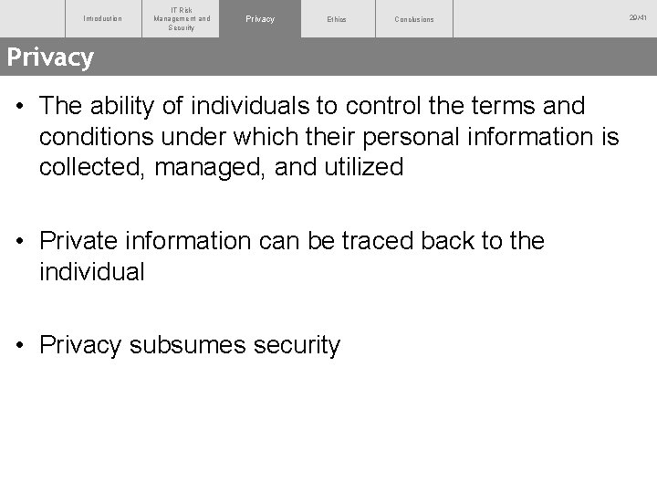 Introduction IT Risk Management and Security Privacy Information