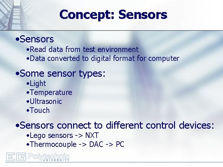 Laboratory 7 Sensors Overview Objective Background Materials Procedure