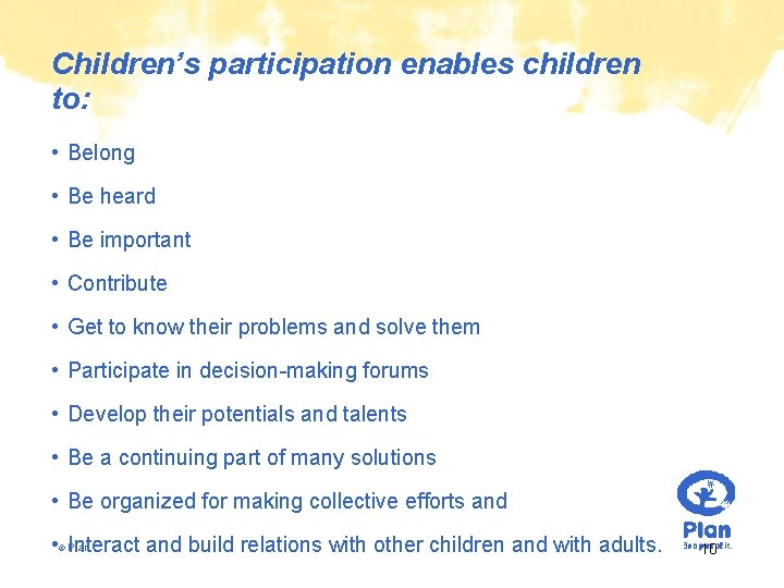 Plan Childrens participation DEFINITIONS CONCEPTS REFLECTIONS Plan ...
