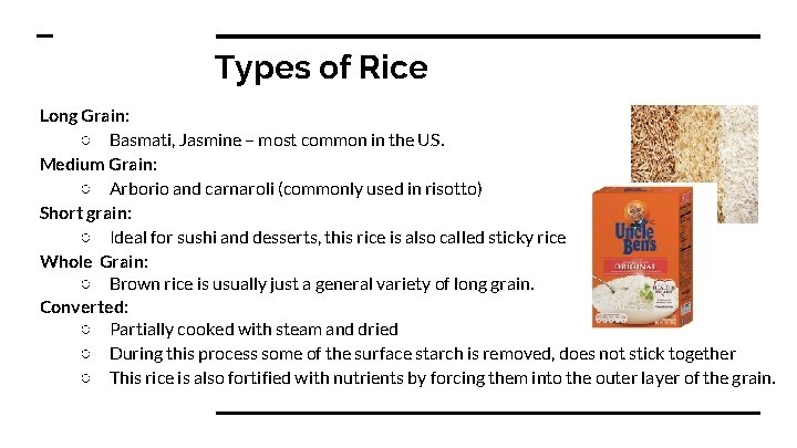 Grains Potatoes Legumes Types of Rice Long Grain