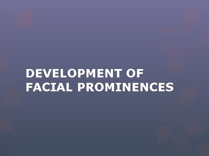 DEVELOPMENT OF FACIAL PROMINENCES On the completion of