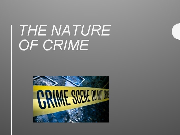 THE NATURE OF CRIME Defining Crime CRIME An