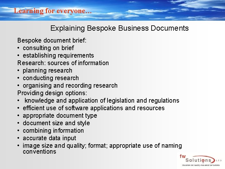 Learning for everyone Introduction to Business Administration Unit