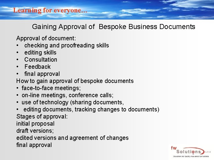 Learning for everyone Introduction to Business Administration Unit