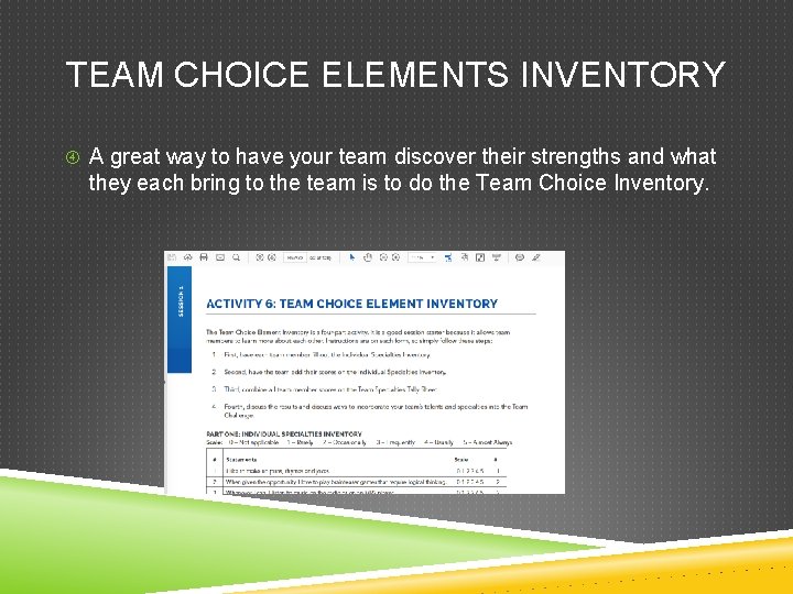 A GUIDE TO TEAM CHOICE ELEMENTS SCORING WHAT