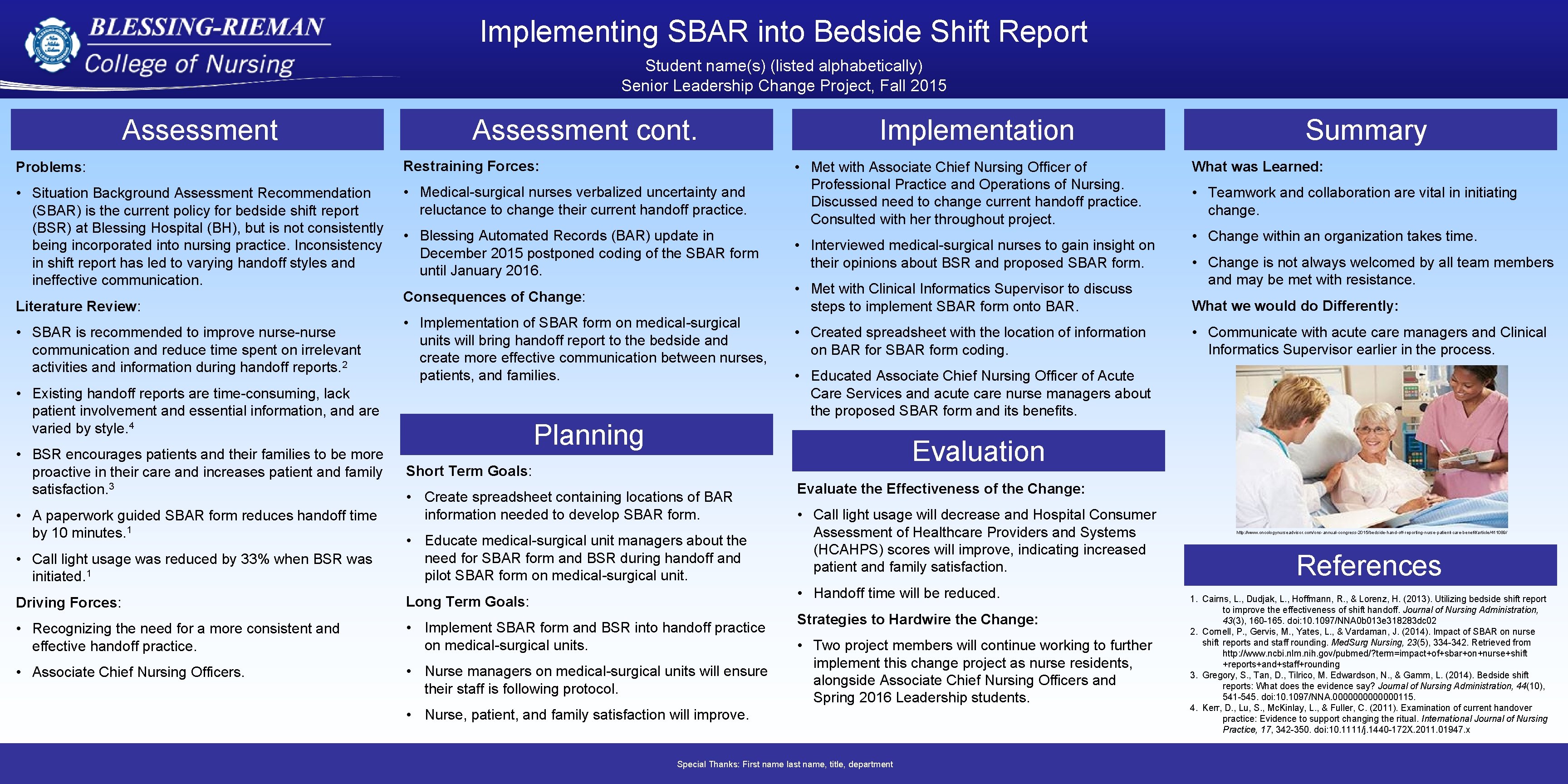 Implementing SBAR into Bedside Shift Report Student names