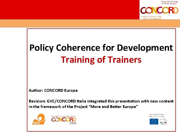 Revised by Policy Coherence for Development Training of