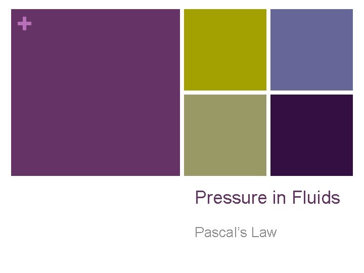 Pressure in Fluids Pascals Law An important part