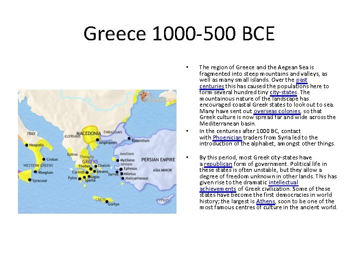 Greek Maps Greece 1500 BCE On the island