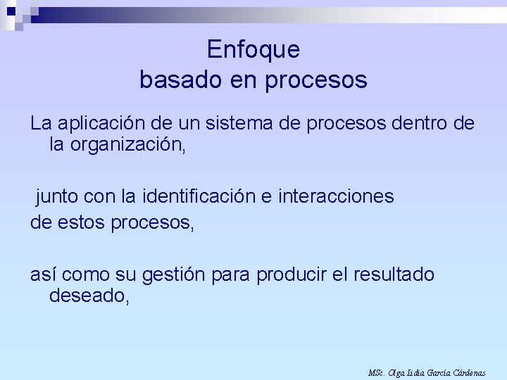 Tema II Enfoque de procesos y documentacin MSc