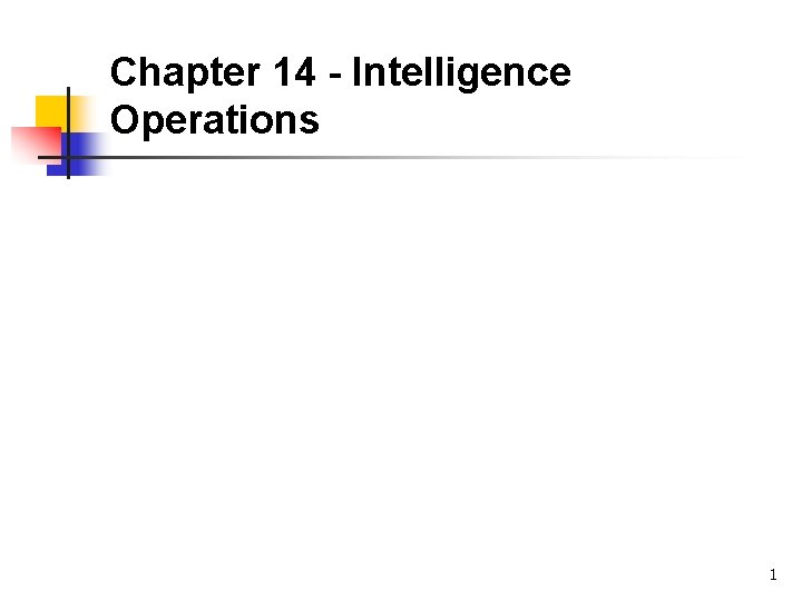 Chapter 14 Intelligence Operations 1 Why did the