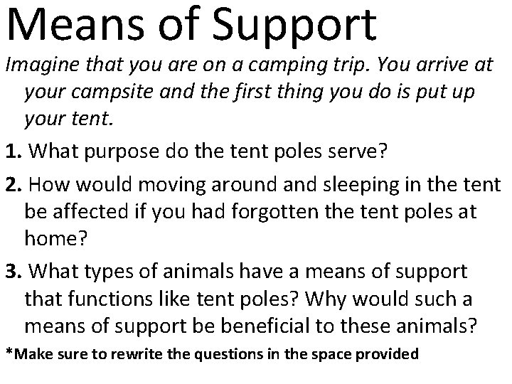 Means of Support Imagine that you are on