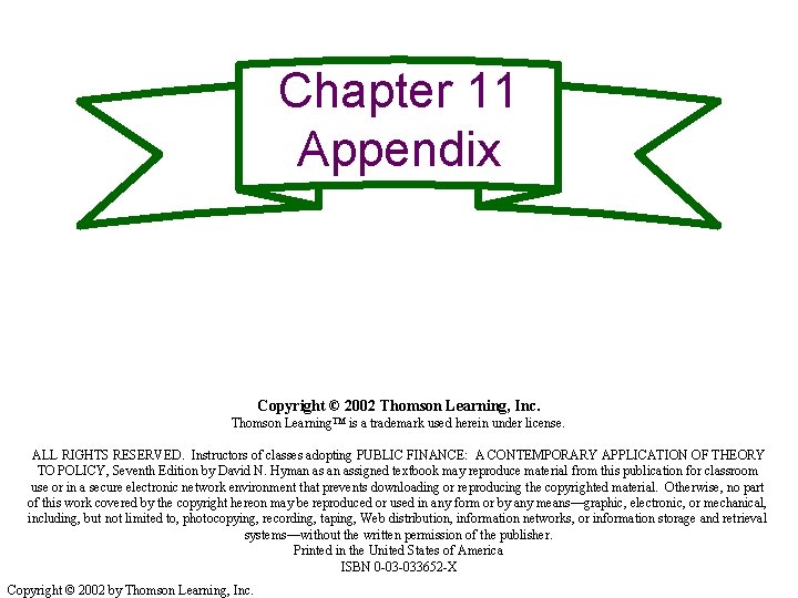 Chapter 11 Appendix Copyright 2002 Thomson Learning Inc