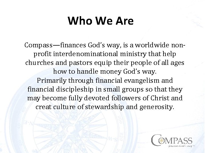 Who We Are Compassfinances Gods way is a