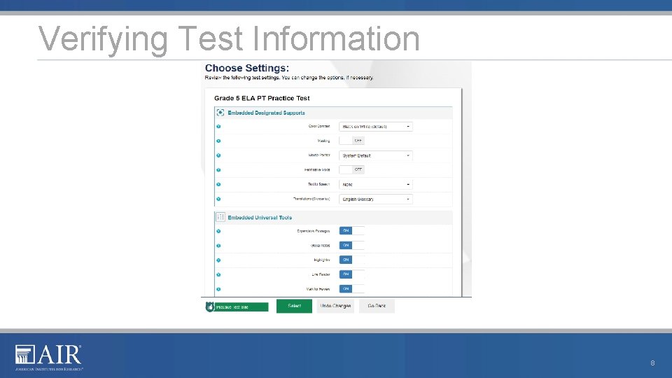 Student Interface for Online Testing Training Module Copyright