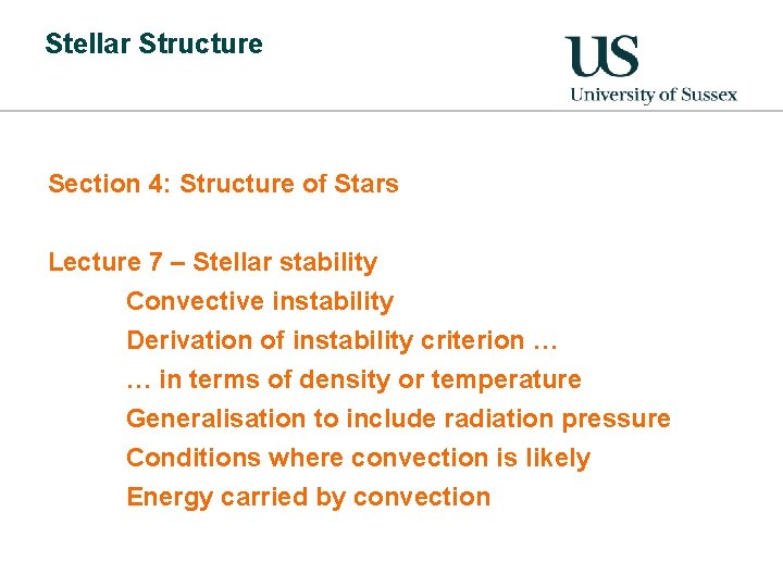 Stellar Structure Section 4 Structure of Stars Lecture