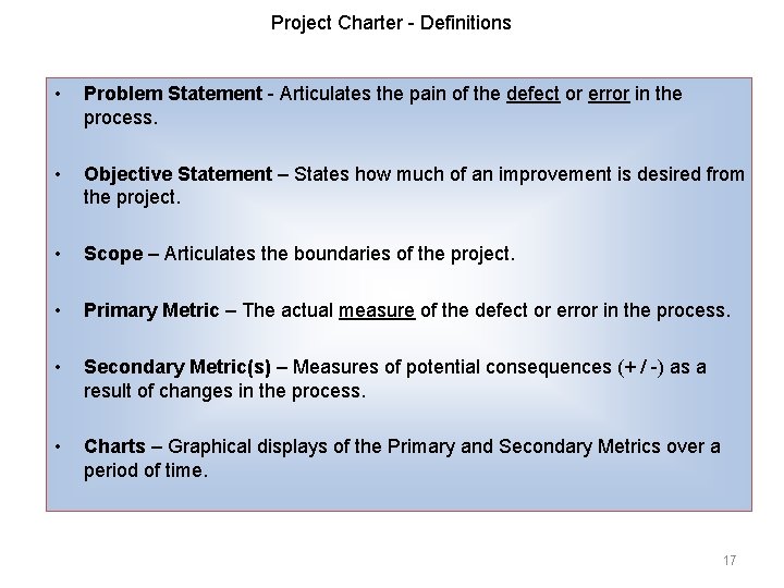 Define Phase Selecting Projects Project Selection Understanding Six