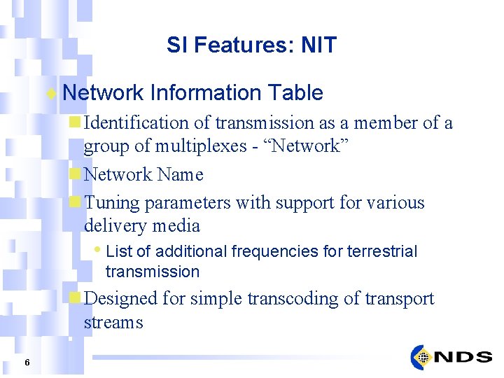 DVB Update Service Information Martin Gold NDS 1