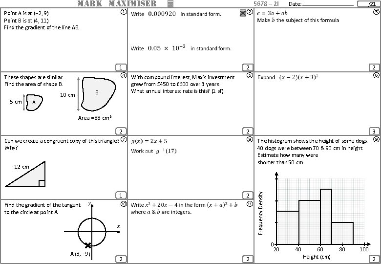 MARK MAXIMISER Point A is at 2 9
