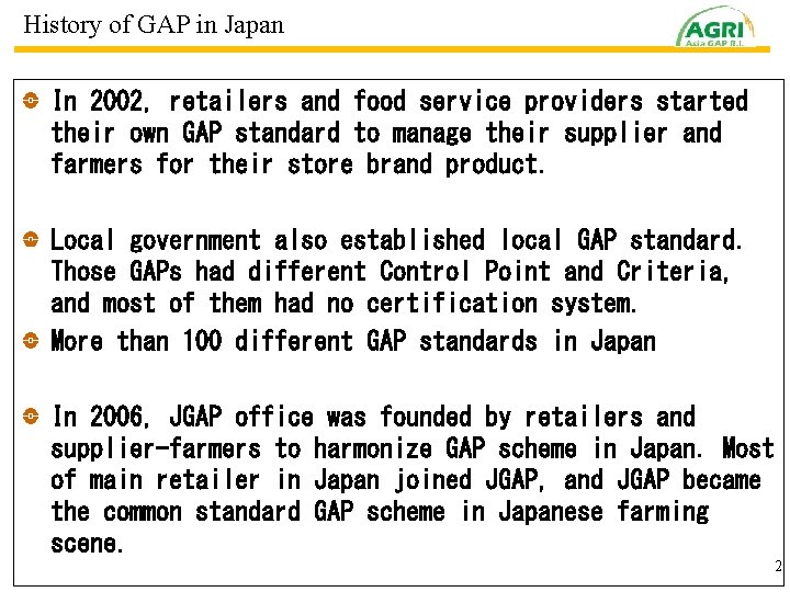 Japan Good Agricultural Practices JGAP and its Requirements