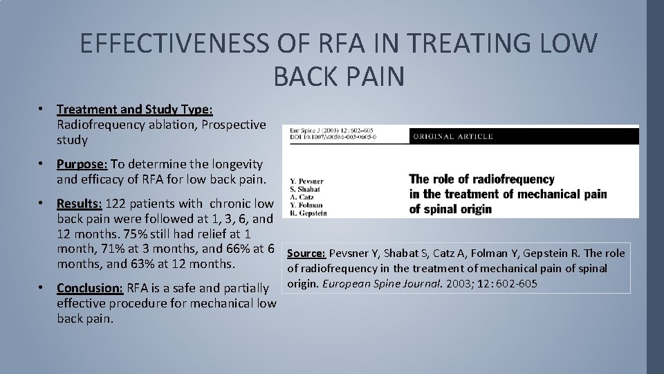 Efficacy of Radiofrequency Ablation or Spinal Cord Stimulation