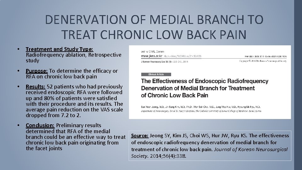 Efficacy of Radiofrequency Ablation or Spinal Cord Stimulation