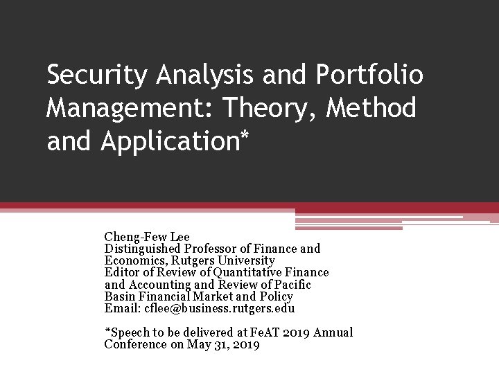 Security Analysis and Portfolio Management Theory Method and
